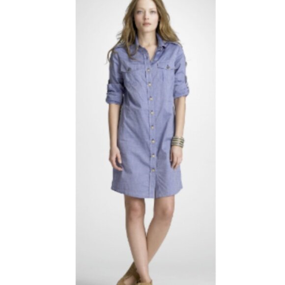 Tory Burch | Dresses | Tory Burch Blue Chambray Cotton Button Down Long Roll Sleeve Shirt Dress ...